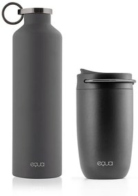 Sada 2 EQUA produktů Cup Black 300 ml termohrnek z nerezové oceli + Classy Dark Grey 680 ml ekologická termo lahev na pití z nerezové oceli