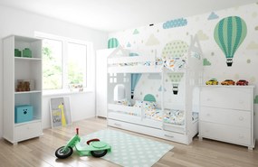 BabyBeds Dětská patrová postel DOMEK II 180x80 Barevné provedení: Bílá, Úložný prostor: Ano, s úložným prostorem