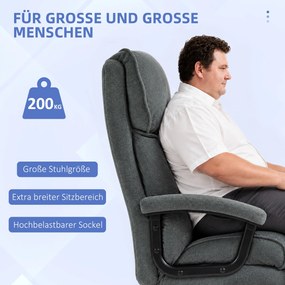 HOMCOM Velká vysoká kancelářská židle, nosnost 200 kg, robustní konstrukce, měkký potah, světle šedá