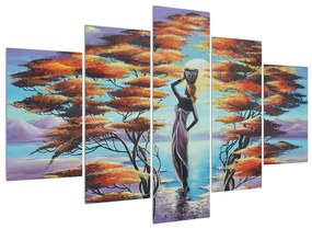 Orientální obraz ženy, stromů a slunce (150x105 cm)