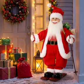 HOMCOM Zpívající lyžařský Santa Claus, 66 cm, stojící animovaná vánoční postava se lyžemi, pytlem s dárky a aktivací zvukem / dotykem