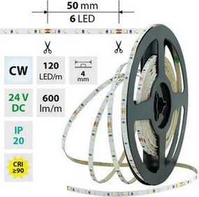 LED pásek McLED 24V studená bílá š=4mm IP20 7,2W/m 120LED/m SMD2216 ML-126.732.60.0