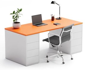 PLAN Kancelářský psací stůl s úložným prostorem BLOCK B03, bílá/oranžová