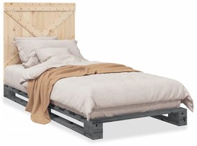 Rám postele s čelem šedý 90 x 200 cm masivní borové dřevo