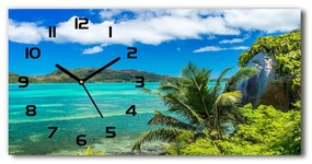 Wallmuralia Skleněné hodiny na stěnu Pobřeží Seychely 60x30 cm