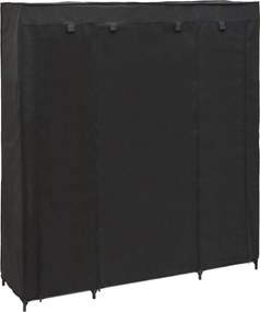 Textilní šatní skříň DRESSY dvojitá se 2 policemi, 155 x 45 x 165 cm - černý