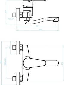 Kuchinox Luga, nástěnná umyvadlová/dřezová baterie L-193, chromová, LAV-BQL_050D