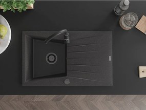 Mexen Cesar, granitový dřez 775x470x190 mm, 1-komorový, černá skvrnitá s černým sifonem, 6514771010-76-B