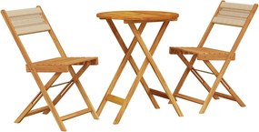 3dílný bistro set béžový polypropylen a masivní dřevo 3281747