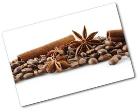 Wallmuralia Kuchyňská deska velká skleněná Zrnka kávy skořice 80x52 cm