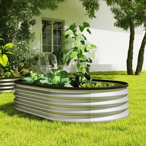 Outsunny sada 2 pozinkovaných vyvýšených záhonů, 135 × 90 × 30 cm — oválné květináče s otevřeným dnem, gumový ochranný okraj, rukavice v balení, modu…