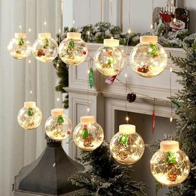 Světelný vánoční LED závěs, koule s vánočními stromečky, mikro řetěz, 3m Barva: Studená bílá