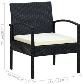 Zahradní židle s poduškou polyratan černá - Default Title