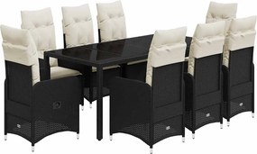 9dílný zahradní bistro set s poduškami černý polyratan 3276994