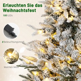 HOMCOM Umělý vánoční stromek, vzhled pokrytý sněhem, 100 LED, 8 režimů, plast