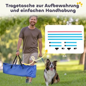 Agility set pro psy 4dílné výškově nastavitelné agility vybavení se 4 překážkami Přepravní taška 99 x 65 x 94 cm Světle modrá barva