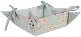 Zelený bavlněný košík na pečivo s květy a ptáčky Cheerful Birdie - 35*35*8 cm
