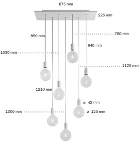 creative cables Závěsná lampa se 7 světly, s obdélníkovým XXL baldachýnem Rose-one, textilním kabelem a kovovými komponenty Barva: Matný černý dibond