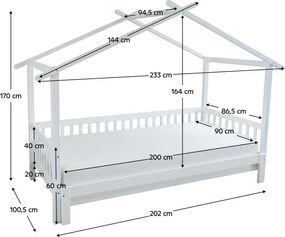 Montessori postel s přistýlkou, bílá, 90x200, KESIO Kondela 0000412662