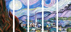 5-dílný obraz reprodukce Hvězdná noc - Vincent van Gogh - 200x100 cm