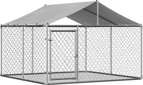 Aosom Venkovní výběh pro psy se střechou, psí kotec 230 x 117 cm, 32mm pozinkovaná ocel, zámek na dveřích, zemní kotvy, stříbrný