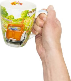 Porcelánový hrnek Cesta za dobrodružstvím, 350 ml – Citroën 2CV, retro hrnek pro cestovatele a milovníky výletů