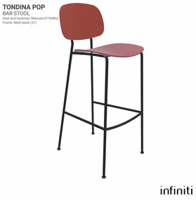 Barová židle Tondina Pop Barva kovové konstrukce: Matt black 31, Barva sedáku a opěradla z recyklovaného plastu: Marsala IP7608U