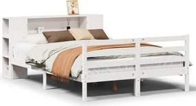 Postel s knihovnou bez matrace bílá 135x190 cm masivní borovice 3322198