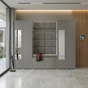Předsíňová stěna Trinity 10 s čalouněnými panely, 280 cm, grafit/ šedá