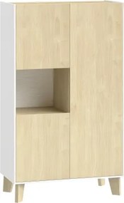 HOMCOM Komoda do obývacího pokoje, úložný nábytek se 6 prostory a dvířky s tichým dovíráním, 80x40x135 cm, bílá a přírodní dřevo