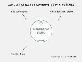CITRÓNOVÁ KŮRA - omyvatelná samolepka na kořenky, výběr rozměrů Ø 5 cm / 5 x 5 cm / 6 x 8 cm | DomaLEP tvar: KOLEČKO, barva: BÍLÁ - ČERNÉ písmo, velikost: Ø 5 cm - základní písmo