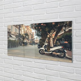 Obraz na skle městské Motocykly palmového léta 125x50 cm
