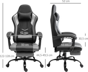 Herní křeslo Vinsetto, výškově nastavitelné, s opěrkou hlavy a bederním polštářem, ergonomické, do 120 kg, s podnožkami, černé | Aosom.de