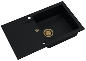 Sink Quality Natalie, kuchyňský granitový dřez 770x450x170 mm + zlatý sifon, černá, SKQ-NAT.C.1KDO.XG