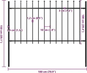 vidaXL Zahradní plot s kopím nahoře ocelový 181 x 100 cm [144925] Barva: Černá