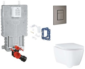 Grohe Uniset - Set předstěnové instalace, klozetu, sedátka SoftClose, tlačítka Skate Cosmopolitan a sady pro vhazování tablet, kartáčovaný Hard Graphite SANI15BB5120