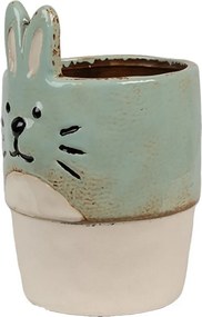 Mintový keramický květináč ve tvaru králíka Rabbit - Ø 11*17 cm