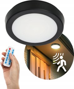 stropní svítidlo Led 12W s pohybovým senzorem Cct IP65, černá dálkový ovladač