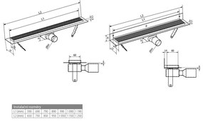 Gelco Manus Quadro nerezový podlahový žlab s roštem 950 mm DN50 nerez GMQ35