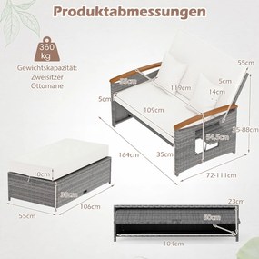 Costway Ratanová venkovní zahradní lavice 2-sedák balkonový nábytek a – bílý