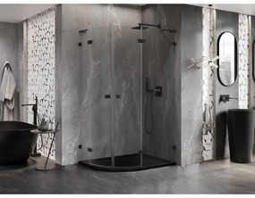 Mexen Lunar, L pravý půlkruhový sprchový kout 100 x 70 cm, 8mm čiré sklo, černý profil, 833L-100P-070L-70-00
