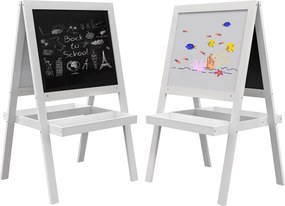 AIYAPLAY 2v1 Dětský Stojan - magnetická tabule a tabule na křídy - 2 integrované úložné přihrádky - bílý