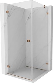 Mexen Lunar-B, výklopný sprchový kout levý 80 x 80 cm, 8mm čiré sklo, profil růžové zlato, 832-080-080-60-00-L