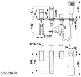 KFA Armatura 5535-210-81 - Vanová baterie 4-otvorová MOKAIT mosaz/matná černá