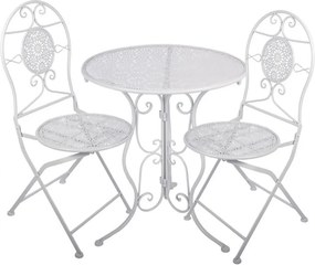 Bílý zahradní kovový Bistro set stůl a 2 židle - Ø 60*70 / 50*40*93 cm