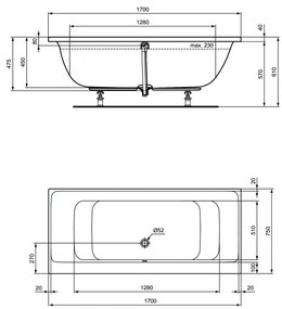 Ideal Standard Connect Air - Vana DUO 1700 x 750 mm, Bílá, E106601