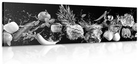 Obraz organické ovoce a zelenina v černobílém provedení - 120x40 cm