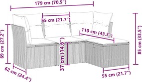 4dílná zahradní sedací souprava a podušky světle šedá polyratan 3263118