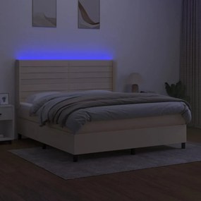 Box spring postel s matrací a LED krémová 160x200 cm textil 3138410