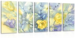 5-dílný obraz akvarelové žluté tulipány